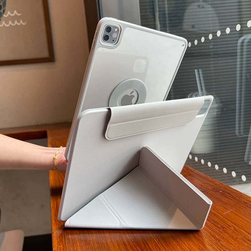 Магнитный чехол для iPad Pro 2024 11 дюймов в сером цвете с закаленным стеклом