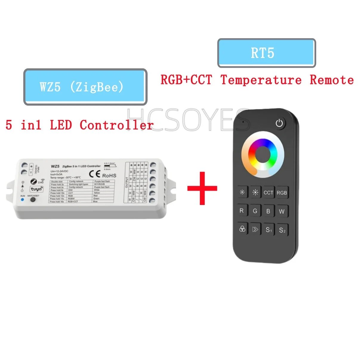 HCSOYES WZ5 Zigbee RGB CCT LED контроллер с RT5 пультом