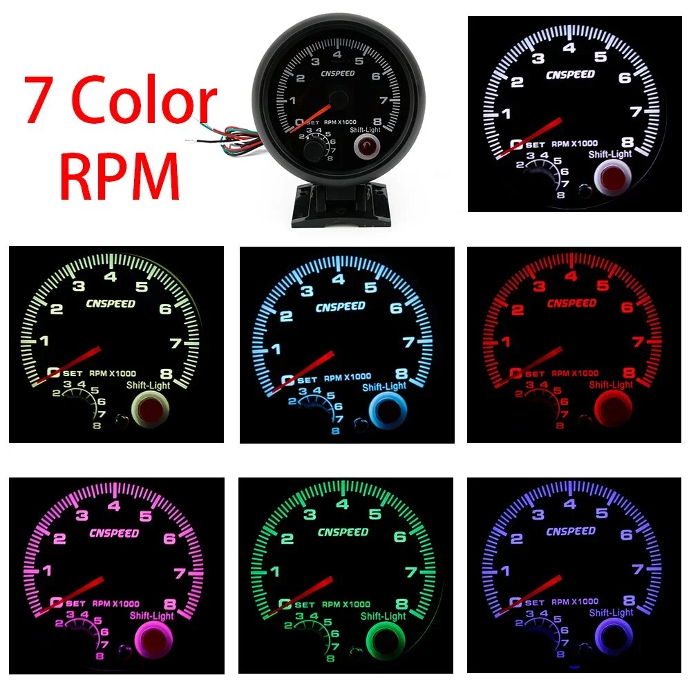 Тахометр 3.75" 12V 0-8000 RPM 7 Color light