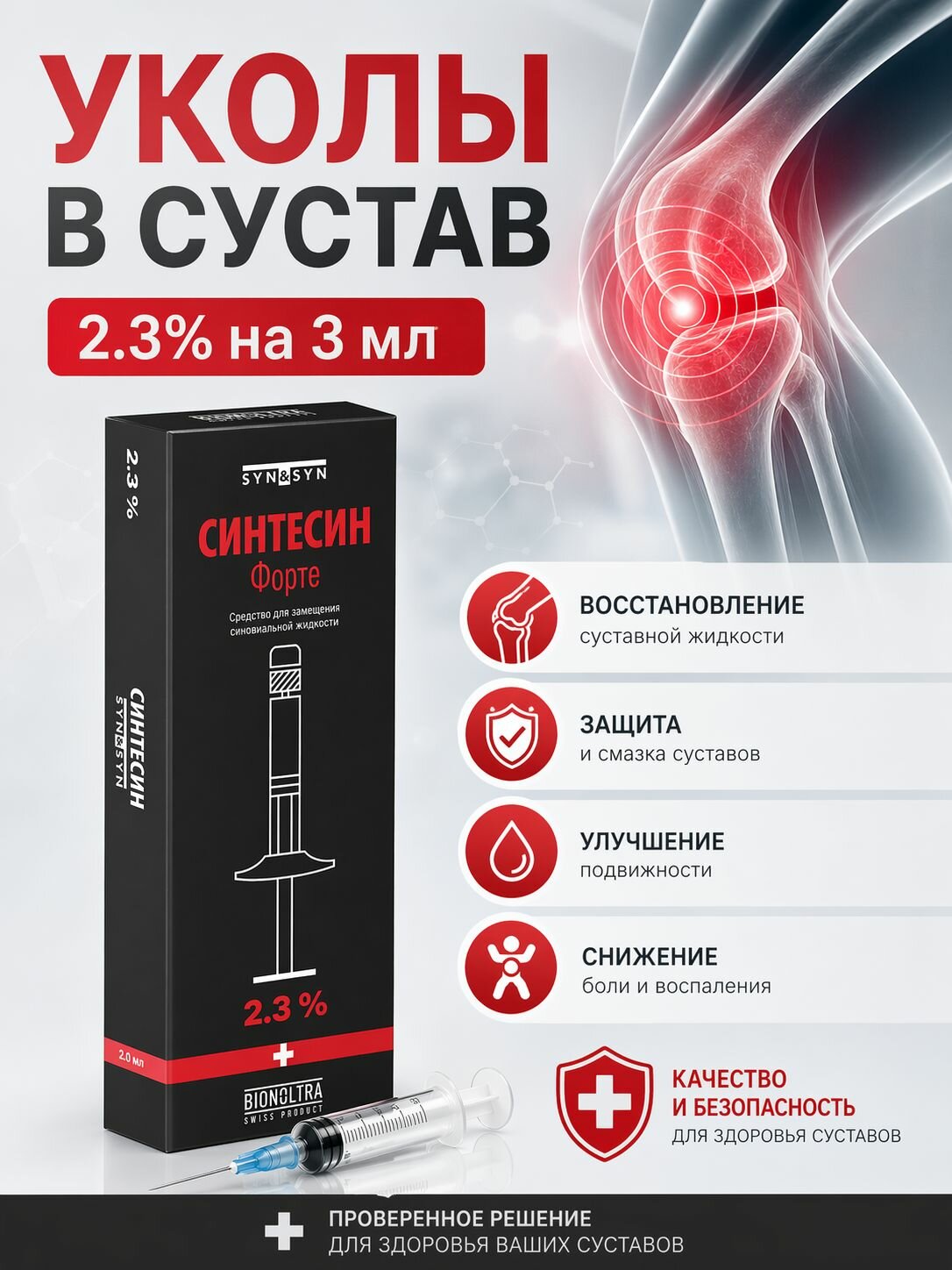 Синтесин форте 2,3 % 3 мл средство для замещения синовиальной жидкости