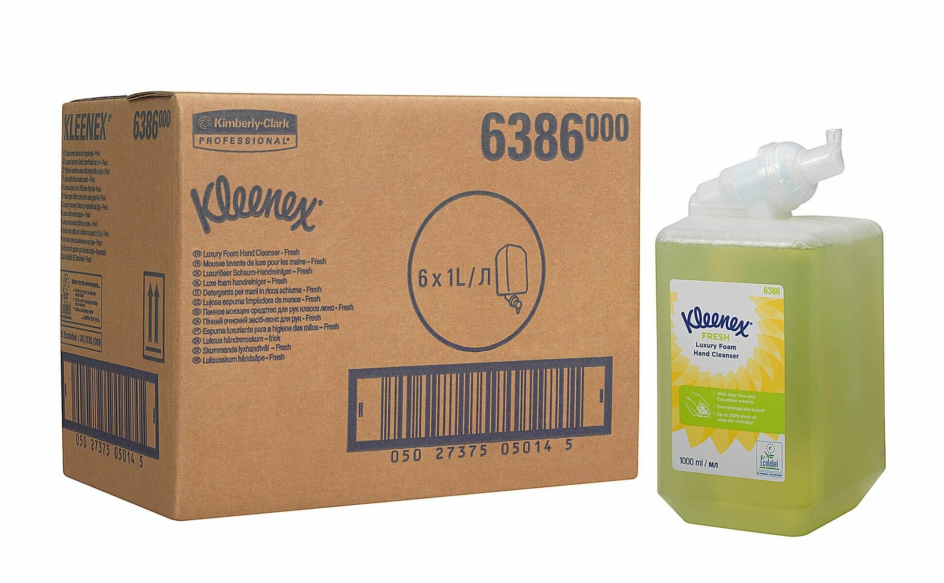 Пенное мыло для рук для частого использования Kimberly-Clark Professional в кассетах Kleenex Botanics Fresh Luxury, Испания, зеленый, (6 кассет х 1 литр), (6386)