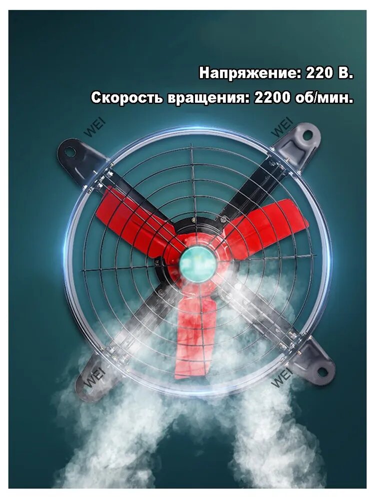 Вентилятор осевой , 220В. нагнетающий.(приточно-вытяжной), Подходит для заводских цехов, гостиничных кухонь, подземных паркингов и животноводческих ферм.
