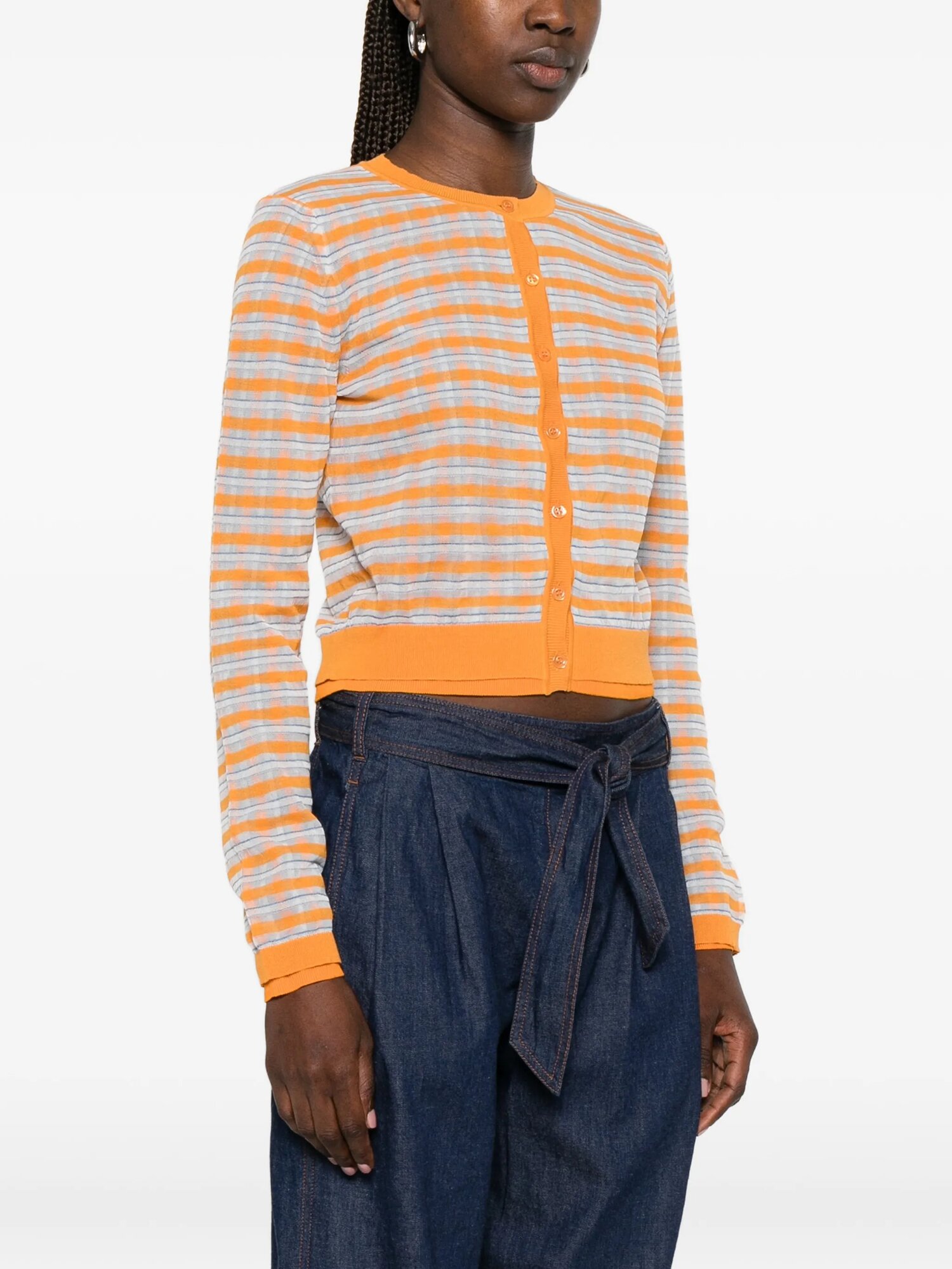 Кардиган Ermanno Scervino Check-pattern cropped cardigan, размер 42, зеленый/оранжевый — фото 1