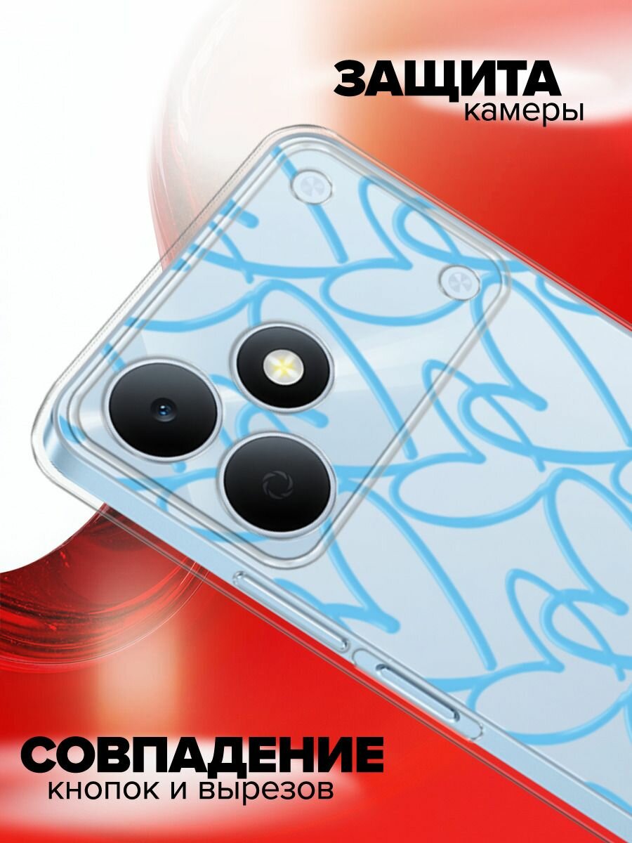 Силиконовый чехол на Realme Note 80 / Реалми Нот 80 с принтом Голубые ажурные сердечки — фото 1