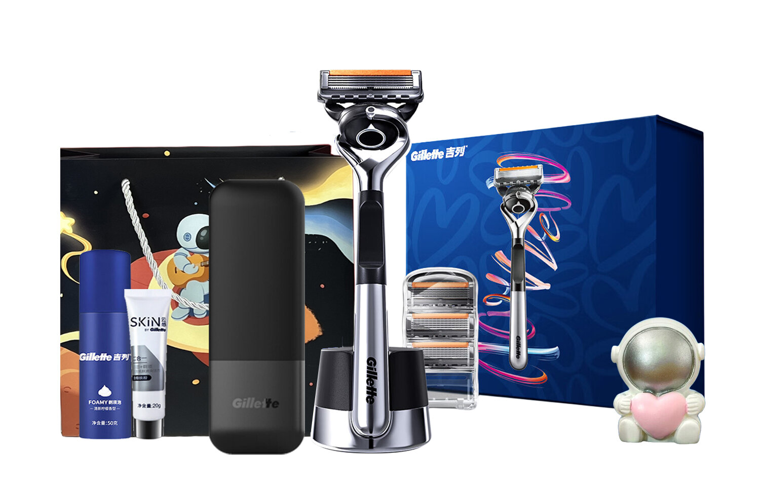 Набор для бритья мужской Gillette Magnetic Box with 4 Blade Head Planet Gift Set, 1 бритва, 4 сменные кассеты