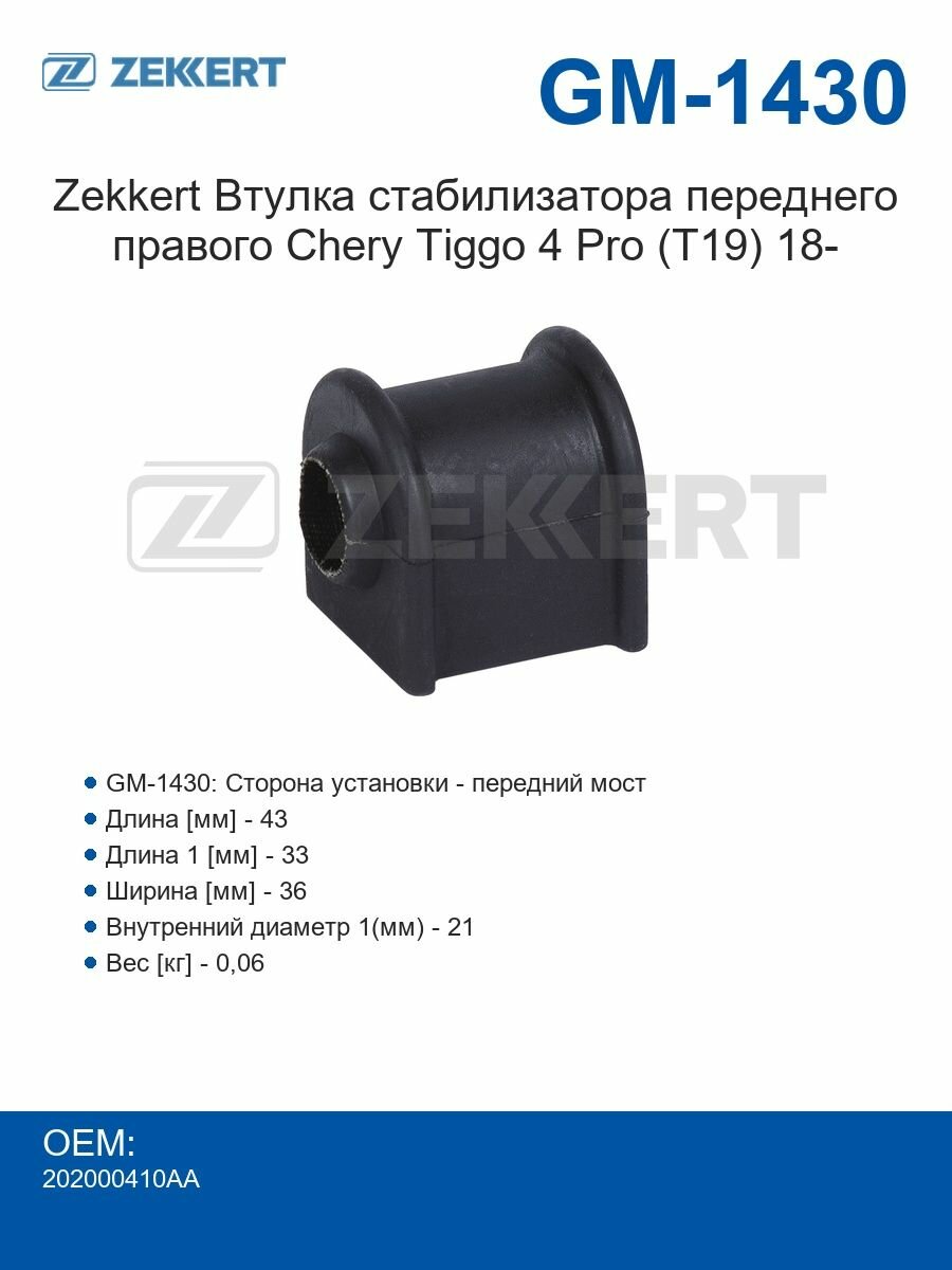 Zekkert Втулка стабилизатора переднего правого Chery Tiggo 4 Pro (T19) 18-
