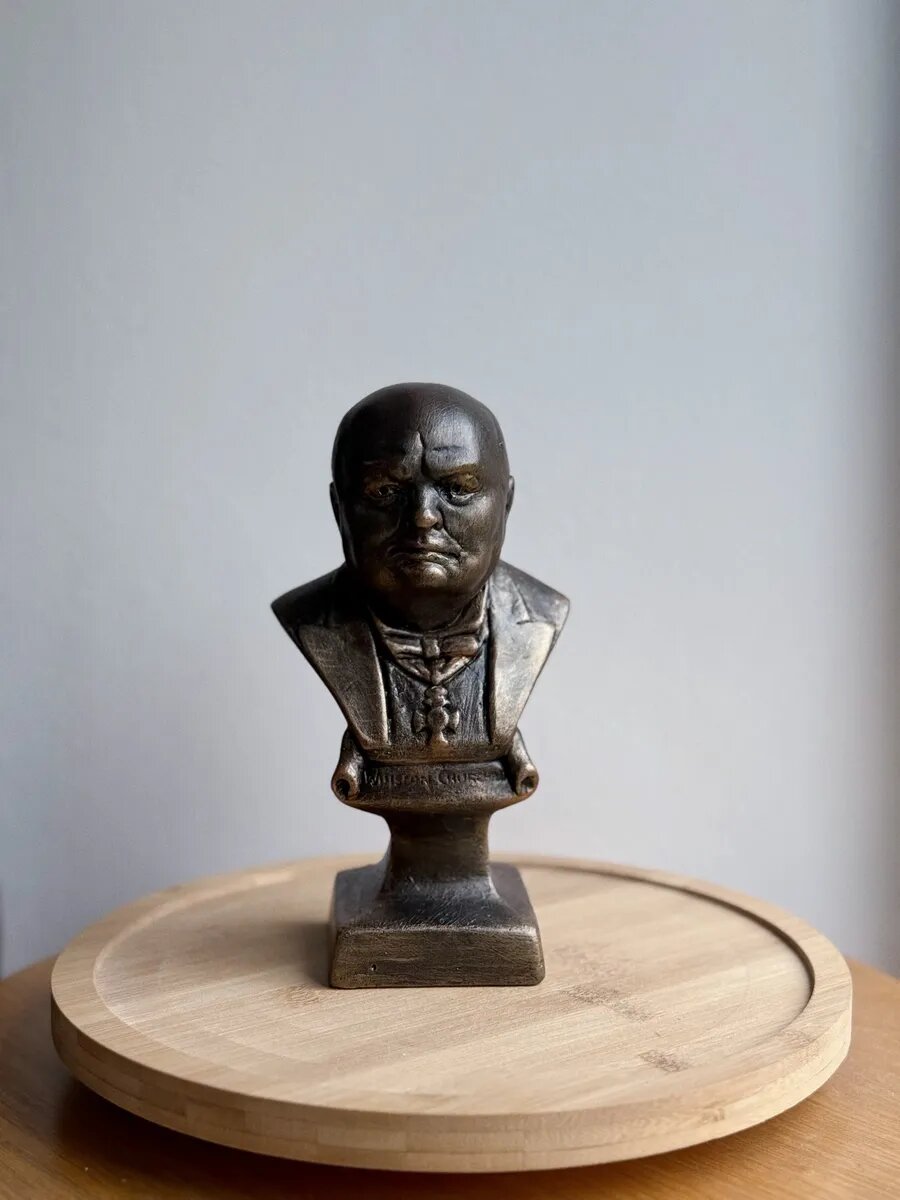 Статуэтка Бюст Черчилля, 19 см, из гипса, ручная работа, в цвете — фото 1