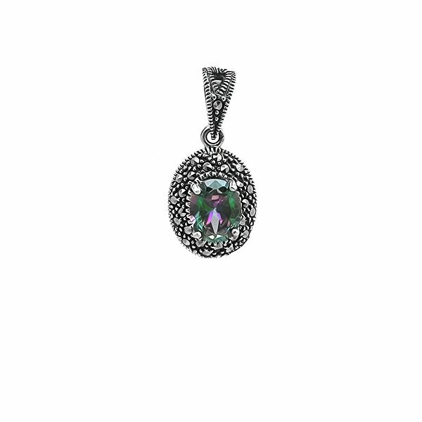 Подвеска, серебро, 925 проба, оксидирование, марказит, кварц