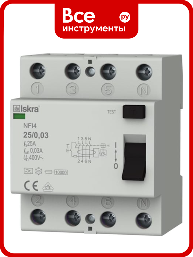 Устройство защитного отключения УЗО Mean Well Iskra NFI4-250,03 00237491 электромеханический тип для DIN‑рейки