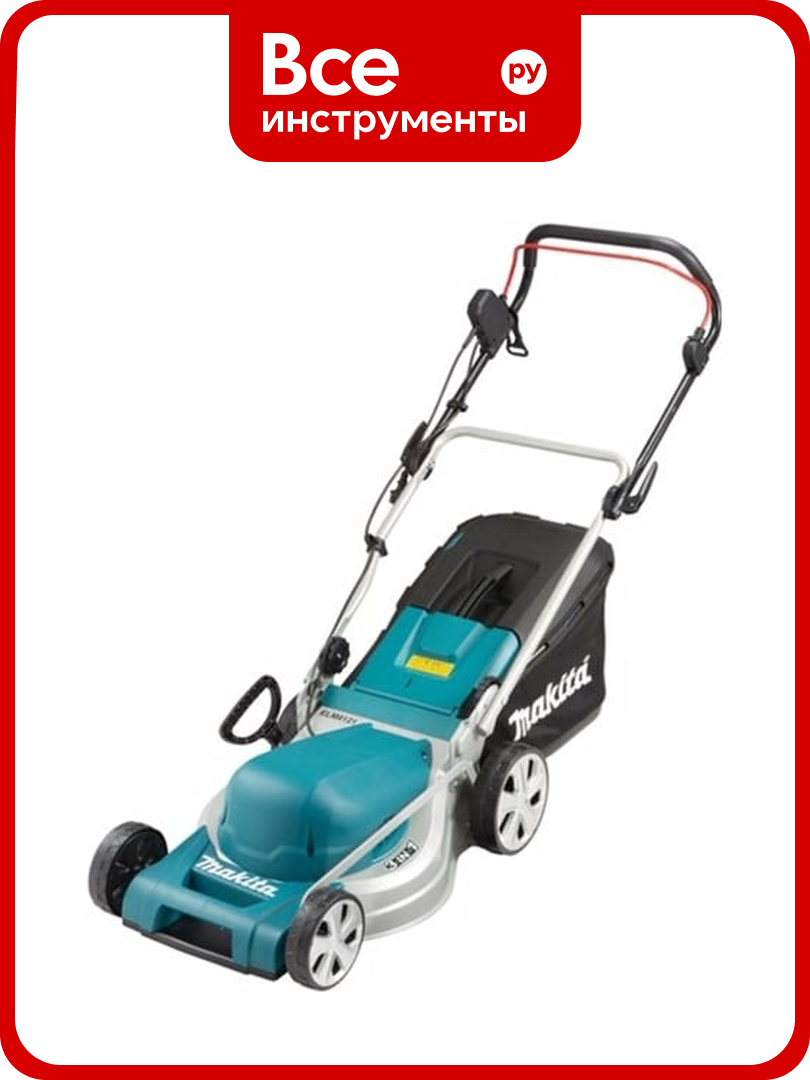 Газонокосилка Makita ELM4121, электрическая, 1600Вт, ширина скашивания 41см, травосборник 50л