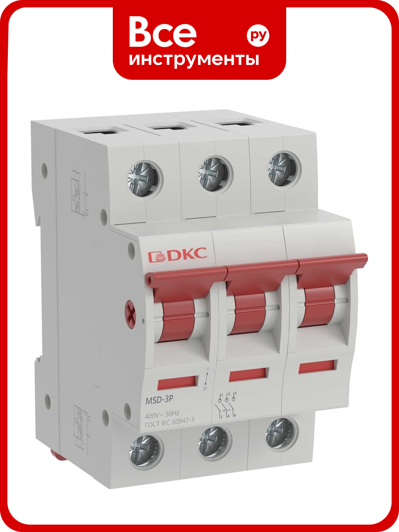 Модульный выключатель нагрузки DKC YON max типа MSD, 3 полюса, 63А 1 ШТ MSD 3P63 MSD-3P63