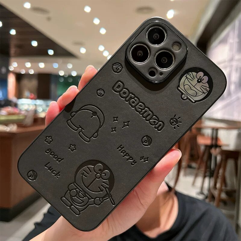 Чехол для iPhone 14 с рисунком Дорамон в черном цвете, мягкий ТПУ, защитный