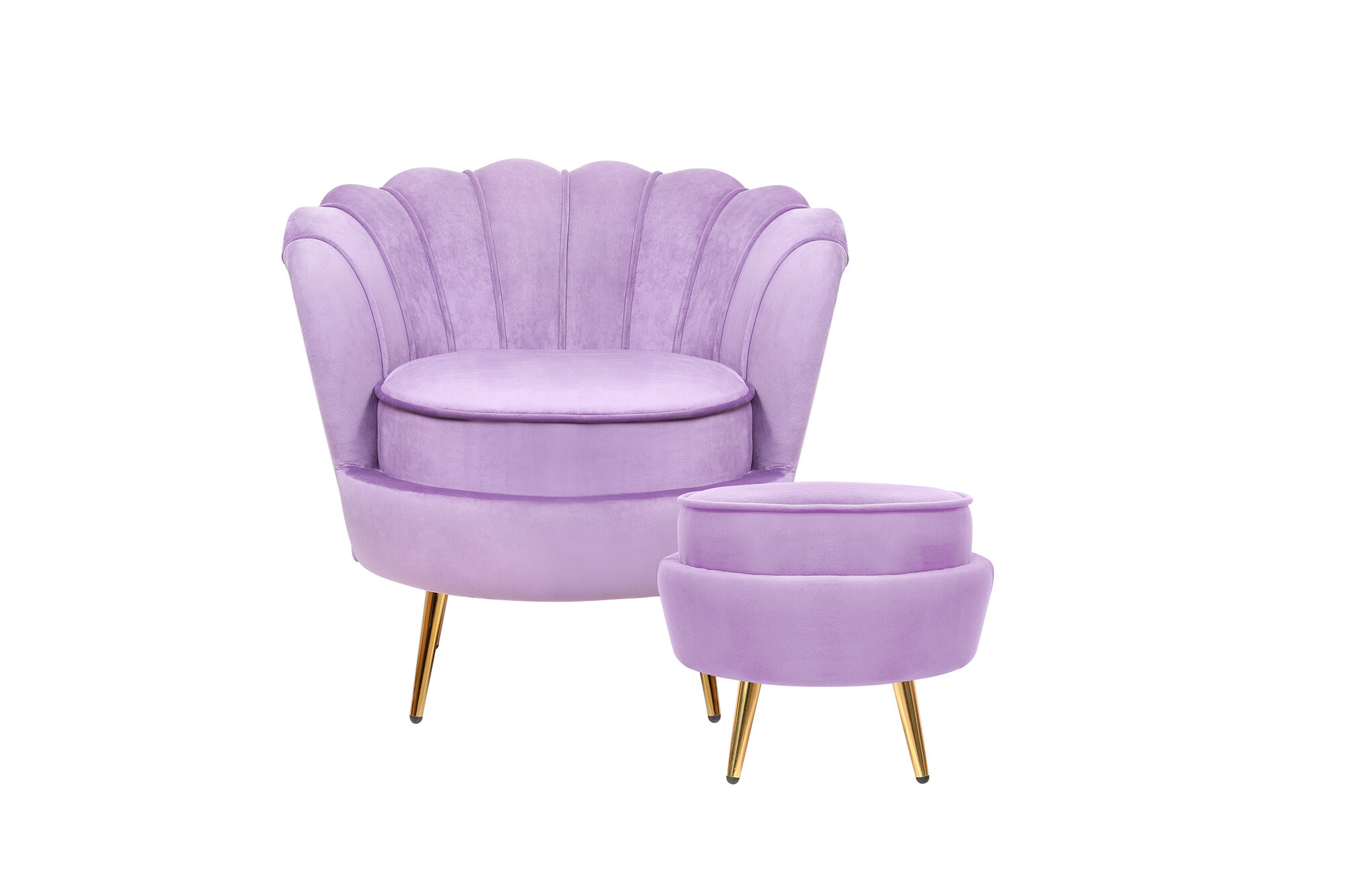 Кресло Mak-interior "Ракушка Pearl Purple", с пуфом, фиолетовый велюр