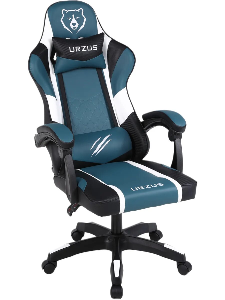 Кресло компьютерное игровое URZUS Raptor Green экокожа черный, белый, зеленый (UR-7351121)