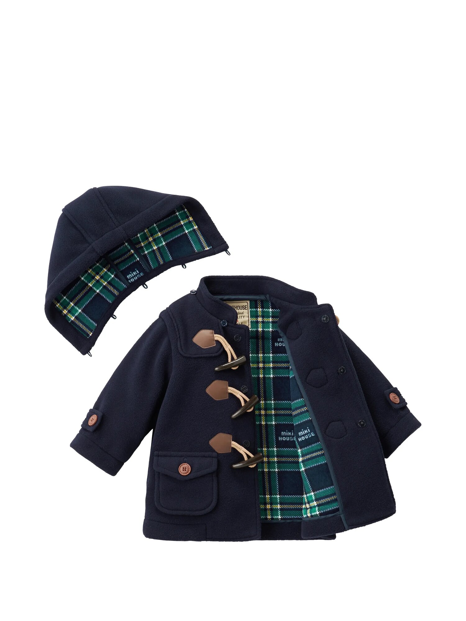 Пальто MIKI HOUSE Toggle-fastening hooded coat, размер 2 года, синий — фото 1