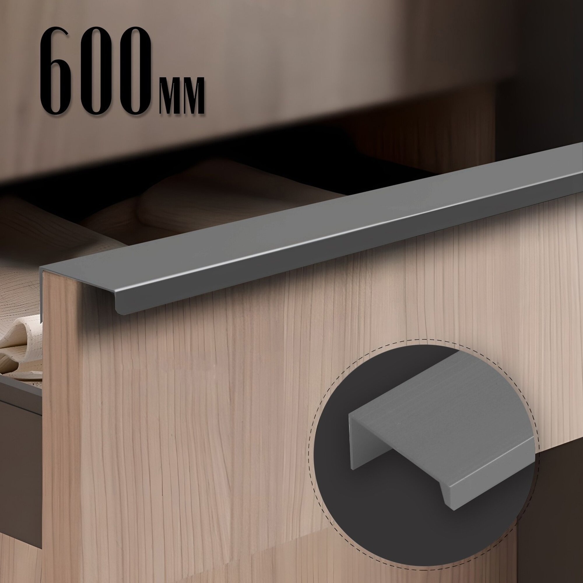 Ручка CAPPIO RT001, длина 600 мм, м/о 480 мм, цвет графит, 4 шт.