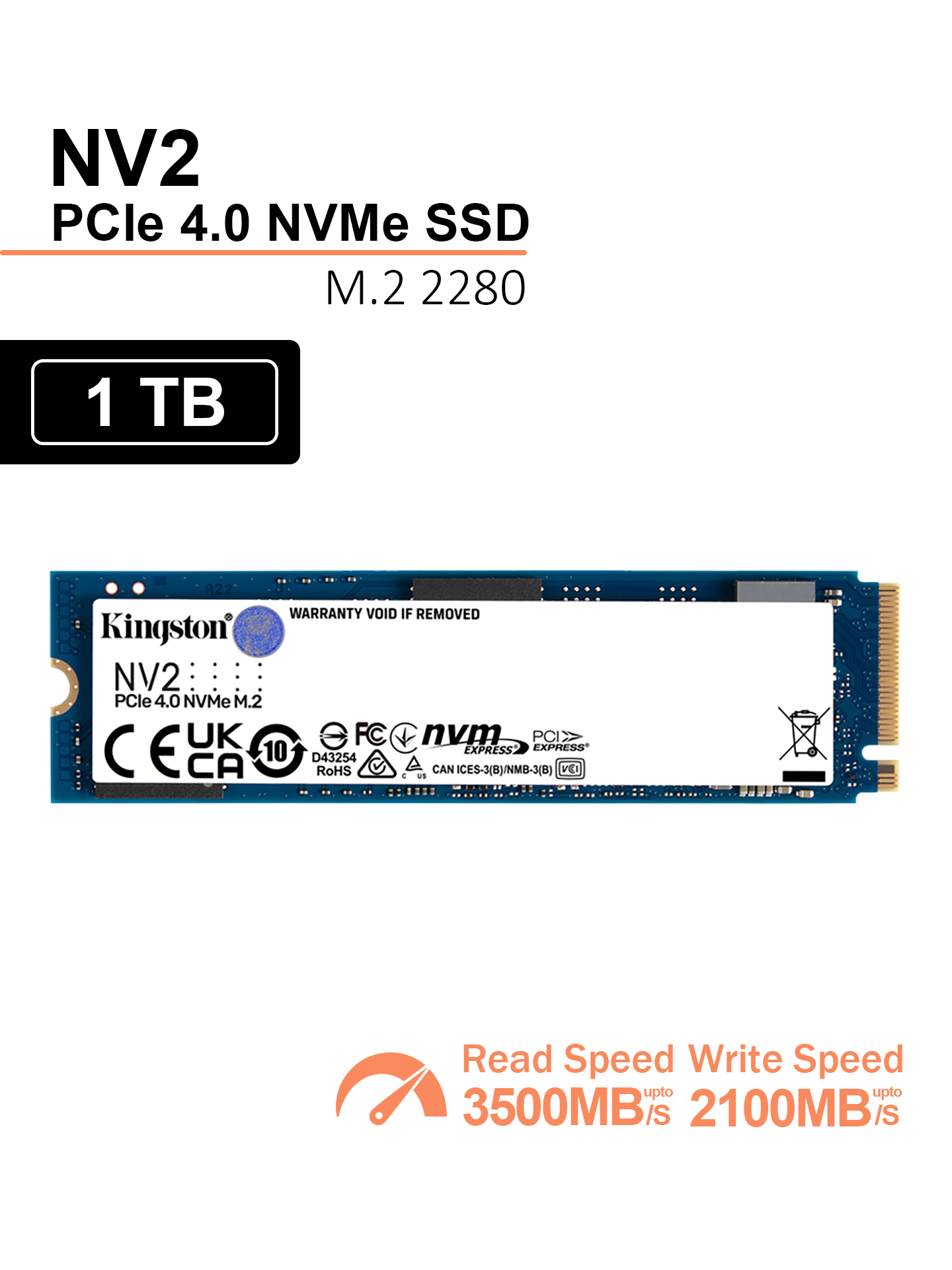 1TБ PCIe 4.0 NVMe SSD M.2 2280 чтения 3500МБ/с, записи 2100 МБ/с