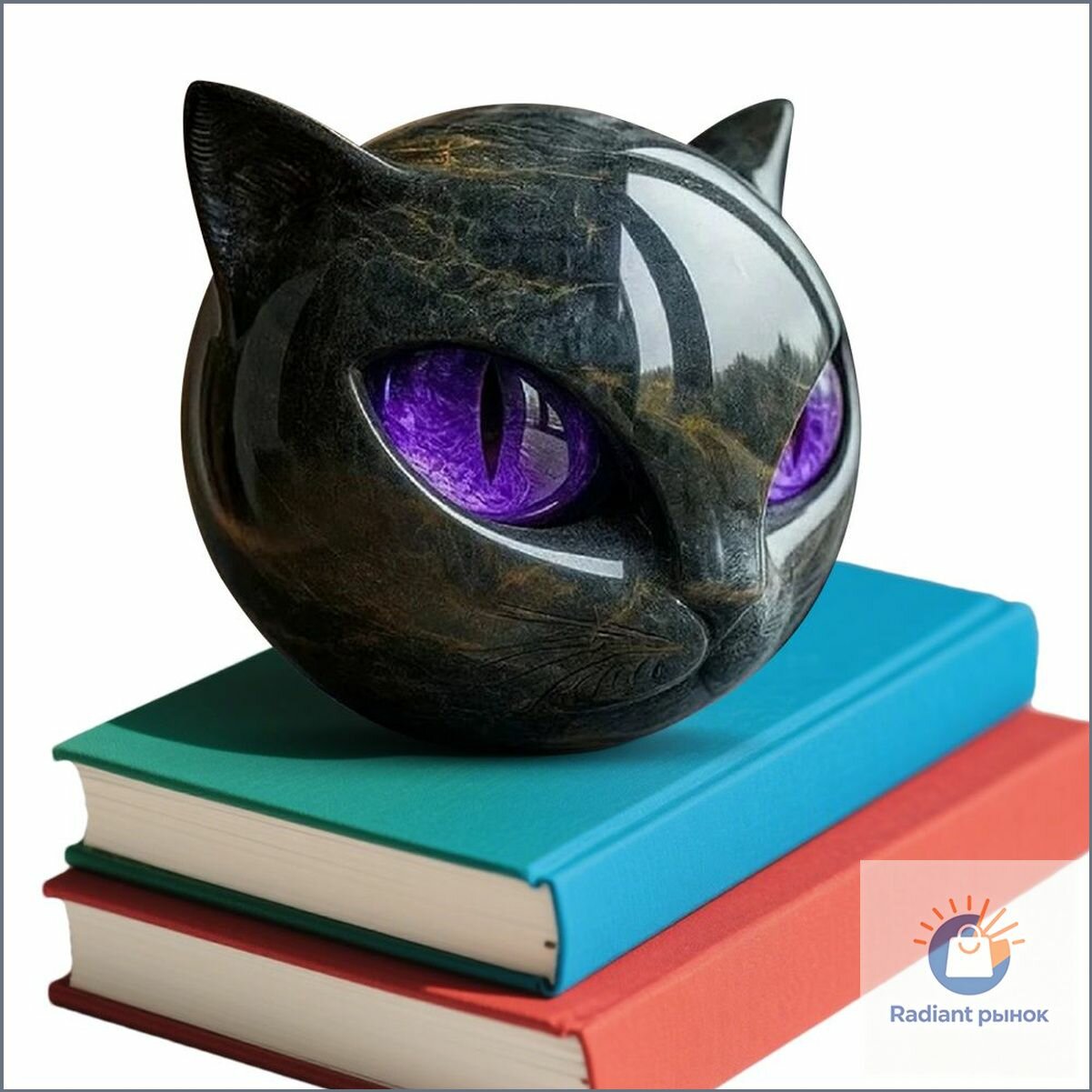 Фигурка черной кошки из камня для украшения полок на Хэллоуин