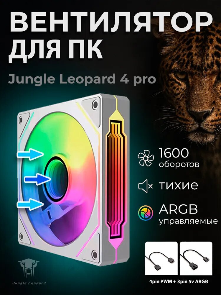 Вентилятор для ПК 120мм ARGB Jungle Leopard 4Pro кулер для компьютера с подсветкой Белый 5v3pin, 4pin PWM