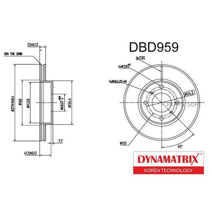 Диск тормозной 280x22 от официального дистрибьютора, DYNAMATRIX-KOREA, артикул DBD959