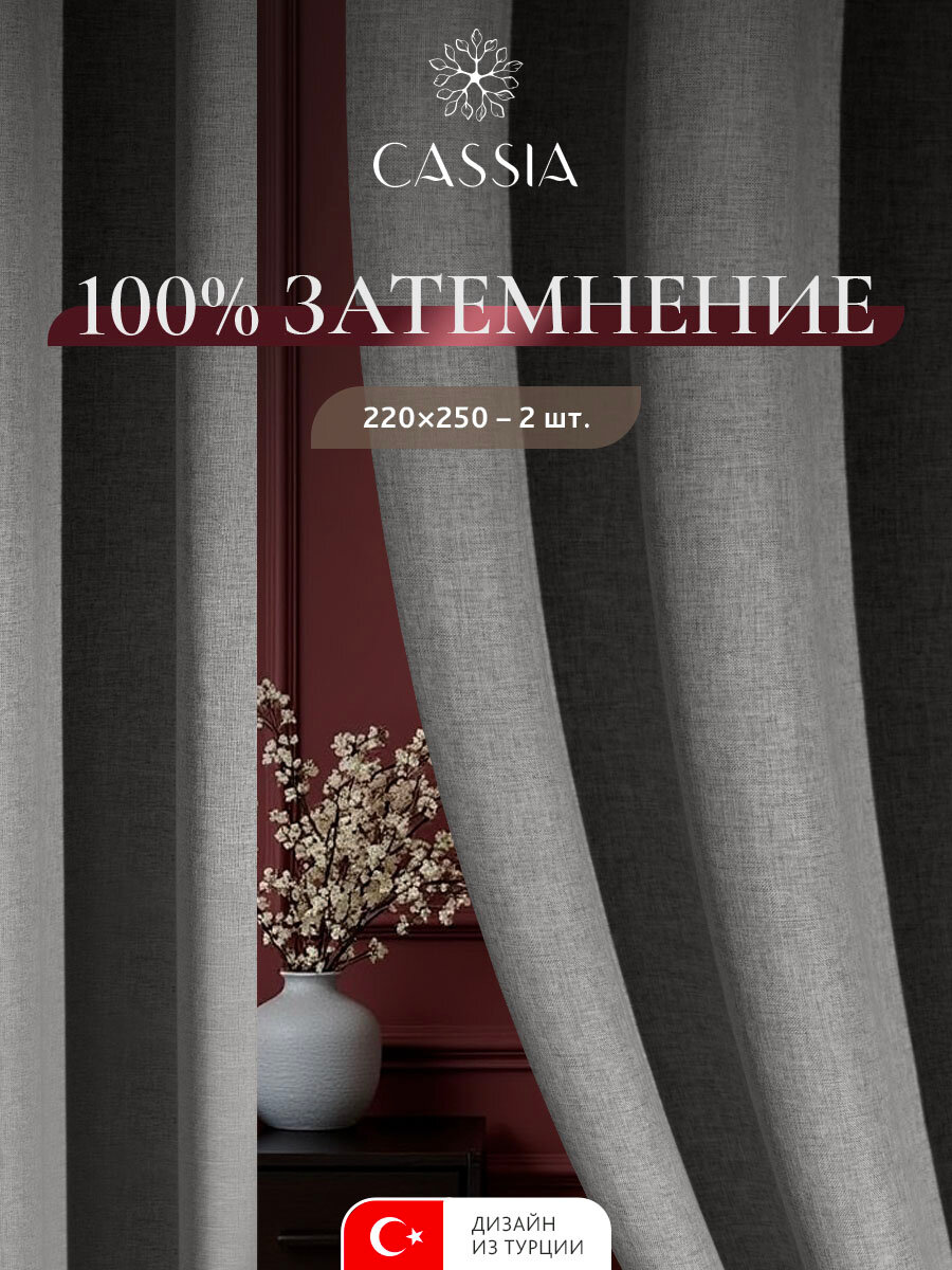 CASSIA Шторы для комнаты комплект 2 шт. "Орли" блэкаут, 250 высота * 220 ширина, серые