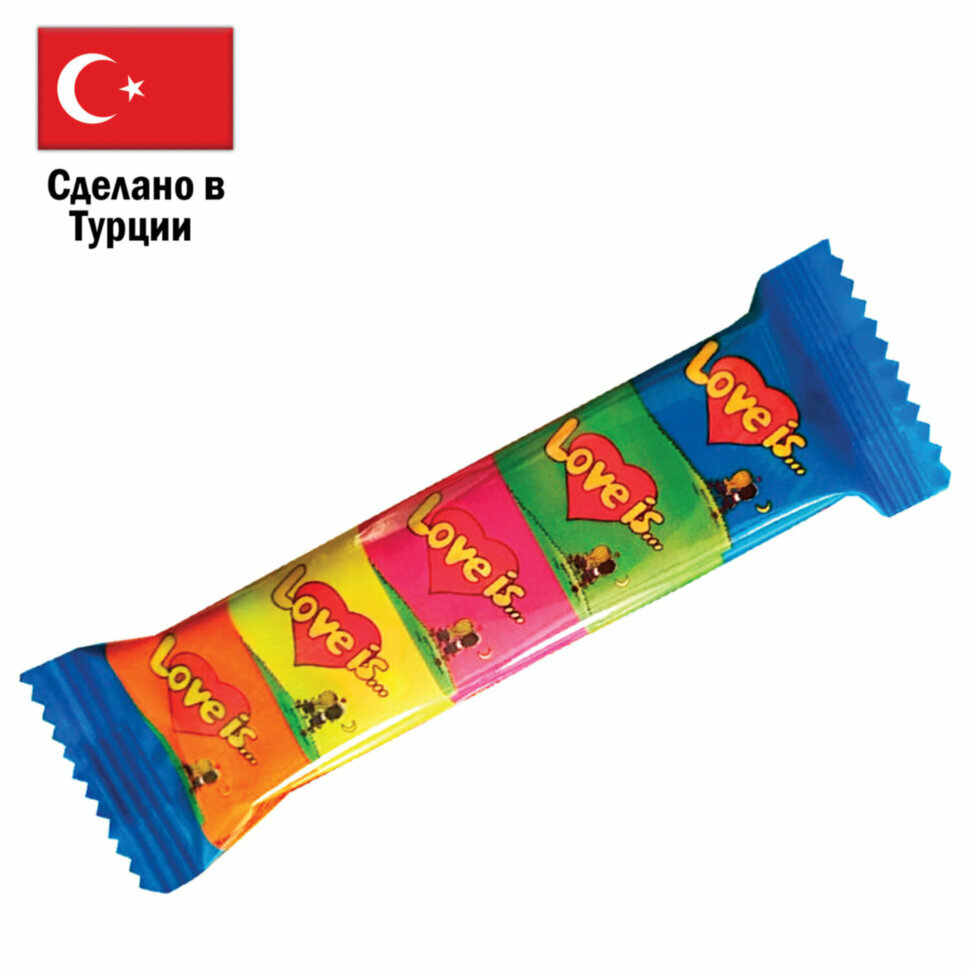 Жевательная резинка LOVE IS ассорти вкусов, 21 г (5 штук по 4,2 г), 70471, 40 штук, 622050