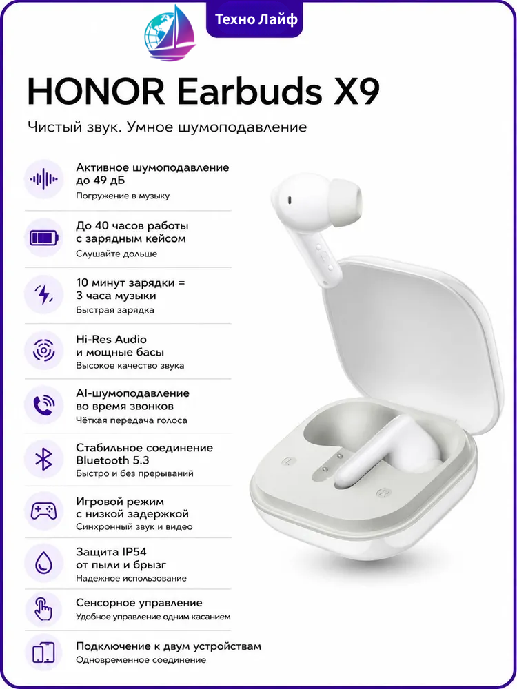 Honor Earbuds X9 белые беспроводные наушники белый