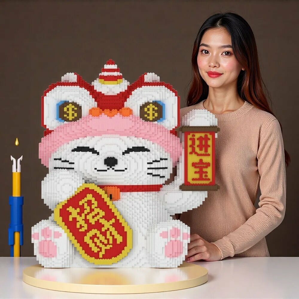 Строительные блоки Lucky Cat, 3d пазлы, высота 49 см, строительные игрушки, украшение для дома