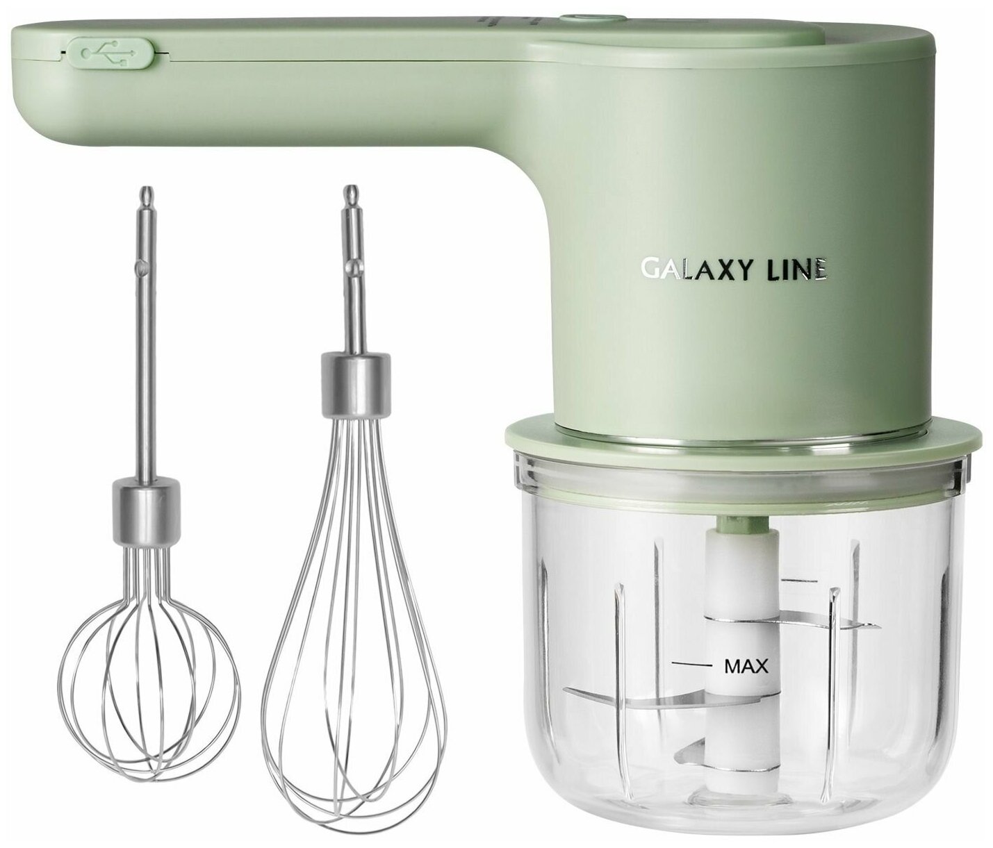 Миксер GALAXY LINE GL2234, 5 скоростей, аккумулятор, 3 насадки, LED-индикатор работы, 300мл