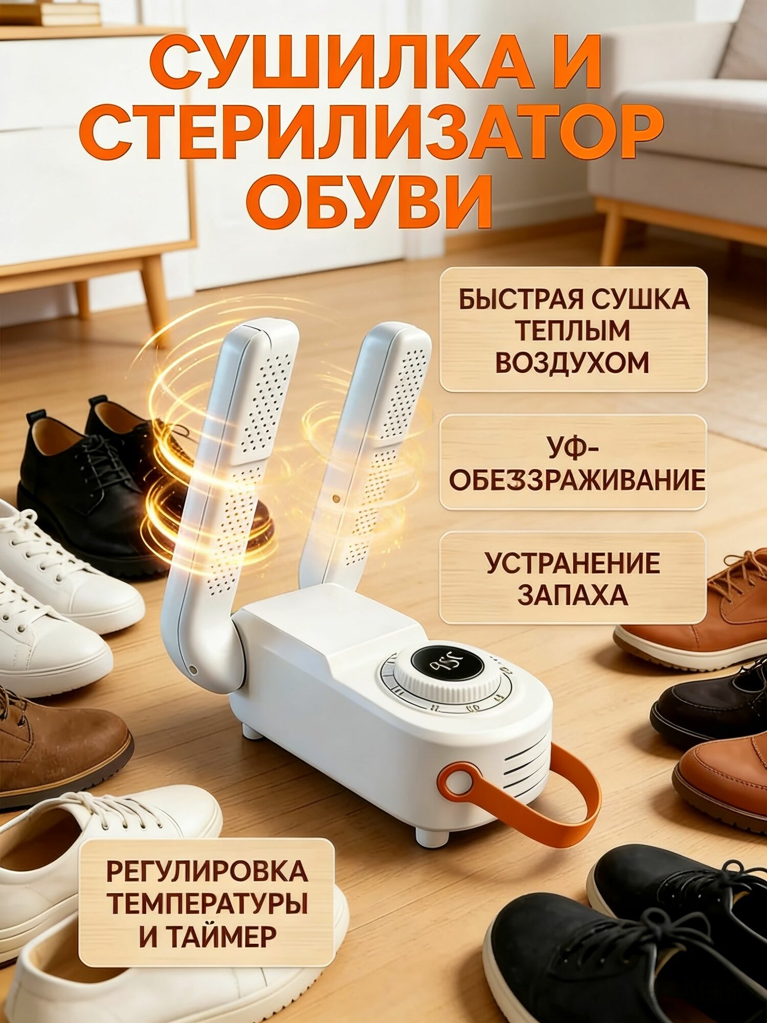 Сушилка для обуви электрическая с ультрафиолетом и таймером / сушка для обуви, носок, перчаток