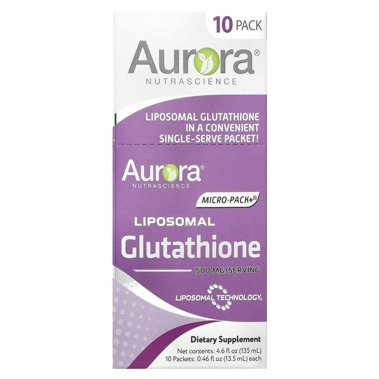Aurora Nutrascience, Liposomal Glutathione Micro-Pack+, мегалипосомальный глутатион с витамином C, 10 пакетиков по 13,5 мл