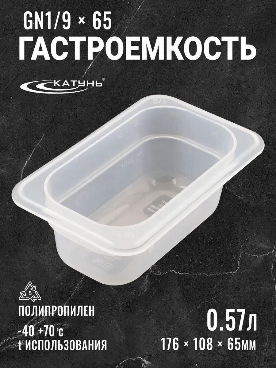 Гастроемкость Катунь 0.57 л GN 1/9*65, пищевой полипропилен, 176х108х65 мм