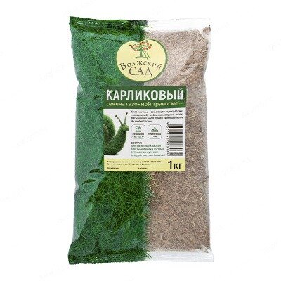 Семена газона Волжский сад Карликовый, низкорослая смесь, не требует частого скашивания, 1 кг