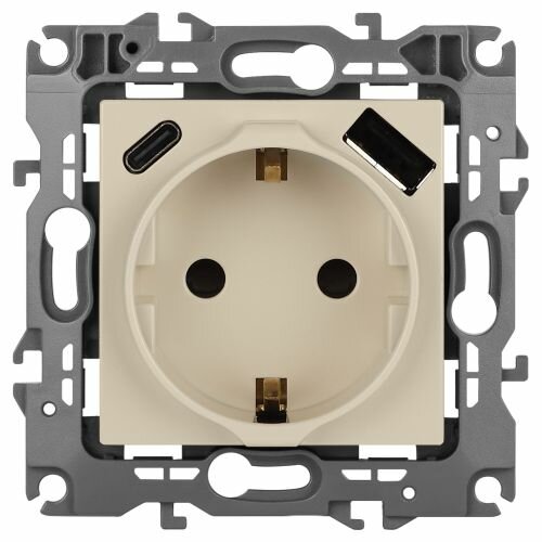 Розетка Эра12 12-4108-02 16А 250В 2P+E с USB type-A+C 5В-3А защ. шторки сл. кость Эра Б0067731