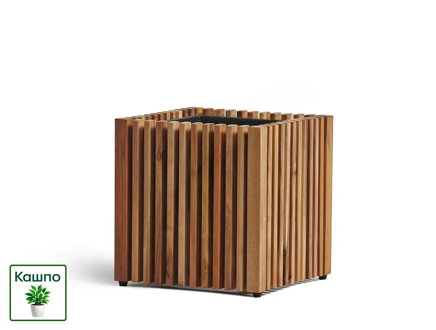 Кашпо напольное Treez Effectory Timberline Куб 33 х 33 х 33, квадратное, дерево, натуральный материал, куб, премиум
