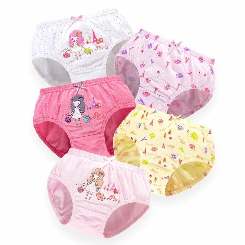 MINISO 5 пар/упаковка милых детских трусиков с мультяшным рисунком Hello Kitty, дышащие трусики из чистого хлопка для девочек, Детский размер: 70 (6-7 лет)