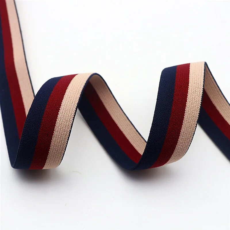 Эластичная лента темно-синий, Navy Winered Beige, 25 мм