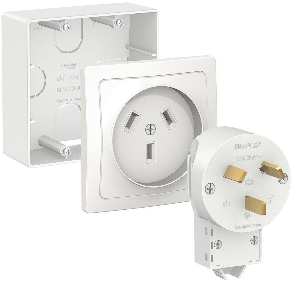 Розетка+вилка+коробка комплект 32А 220В открытая белый IP20 Розетка Бланка Systeme Electric