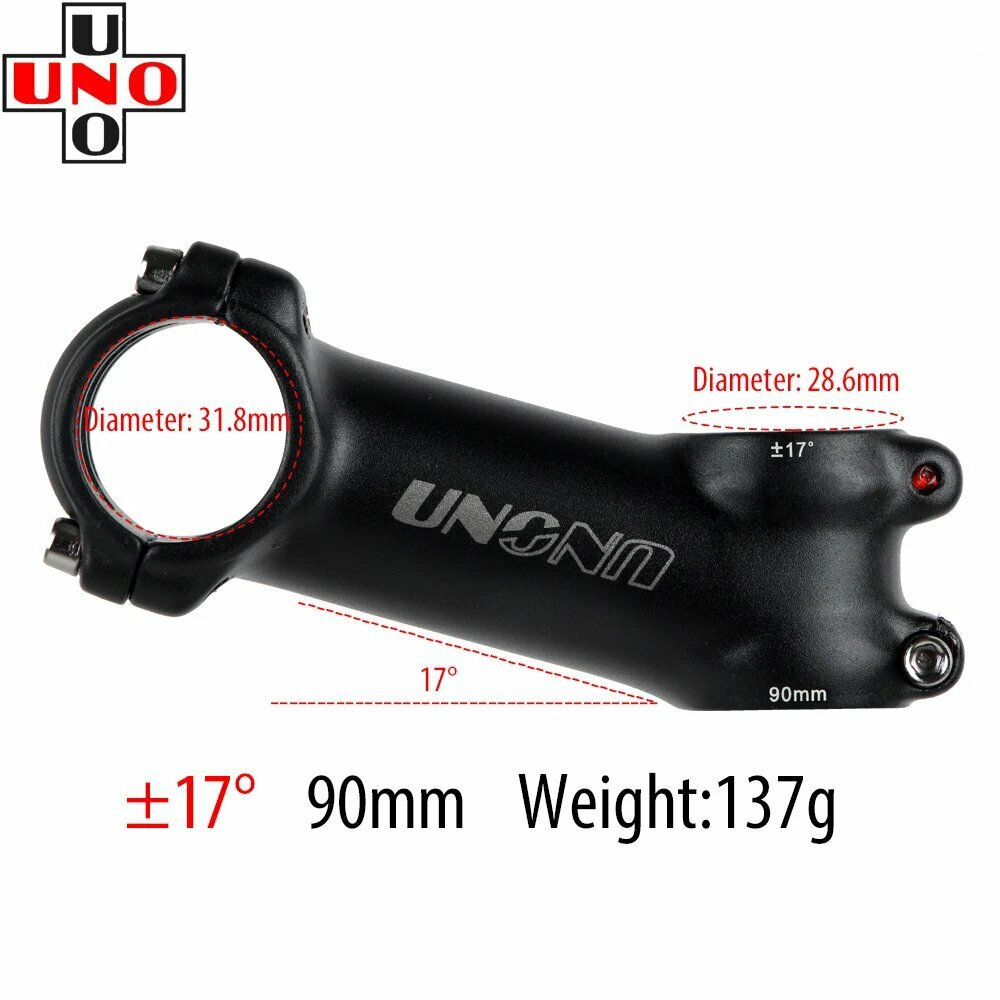 UNO Вынос руля для велосипедов алюминиевый 1-1/4" 31.8мм 7/17/35 градусов 60/70/80/90/100/110/120/130 мм