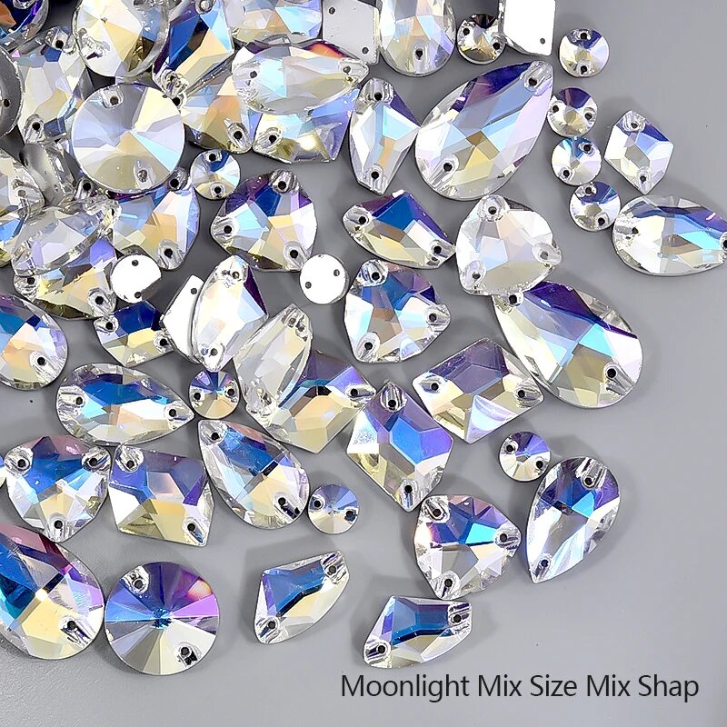 Стразы Bobohoo стеклянные розовые и сапфировые для Серебряный, mix shape 100pcs, Moonlight
