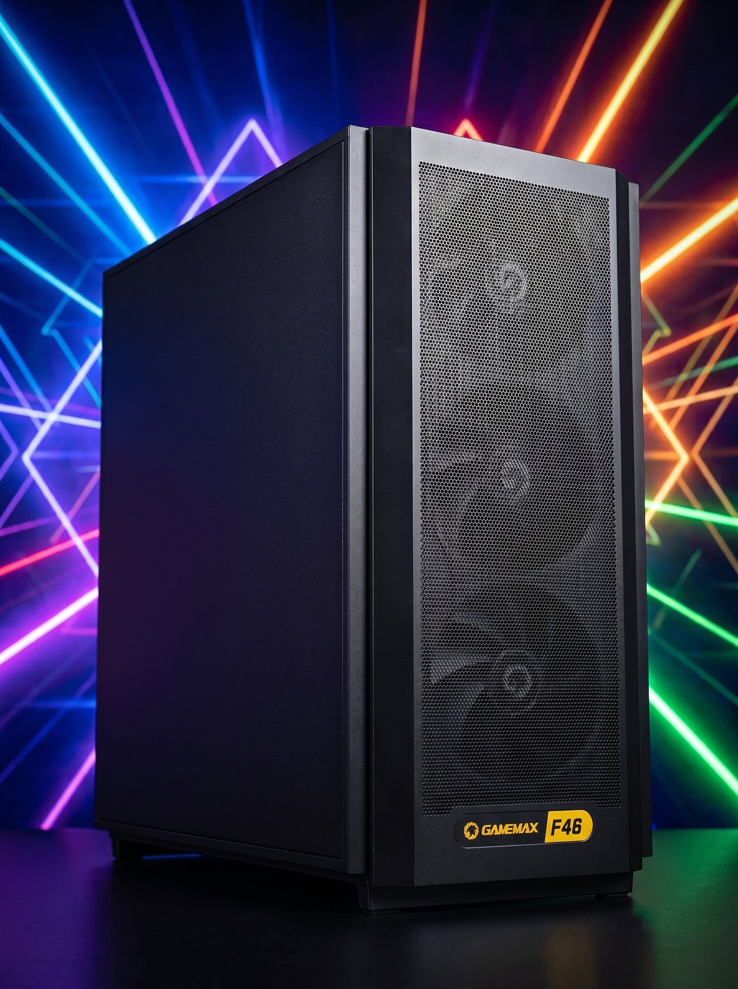 Корпус для ПК GAMEMAX F46 Dark Midi-Tower, ATX, поддержка BTF, 3*USB, 4*120мм, кронштейн VGA, без БП