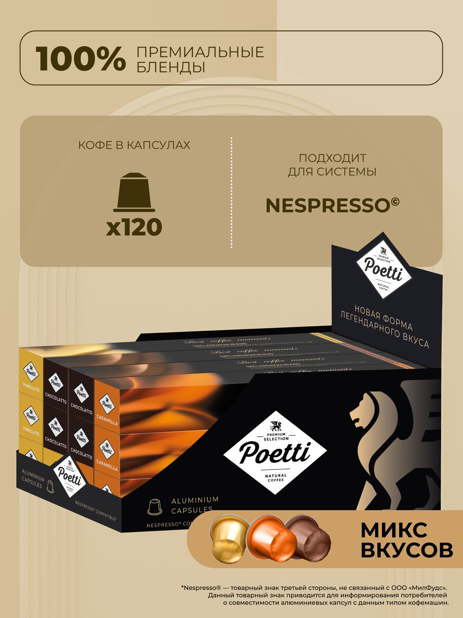 Кофе в капсулах Poetti Leggenda Aroma, 120 капсул (системы Nespresso)