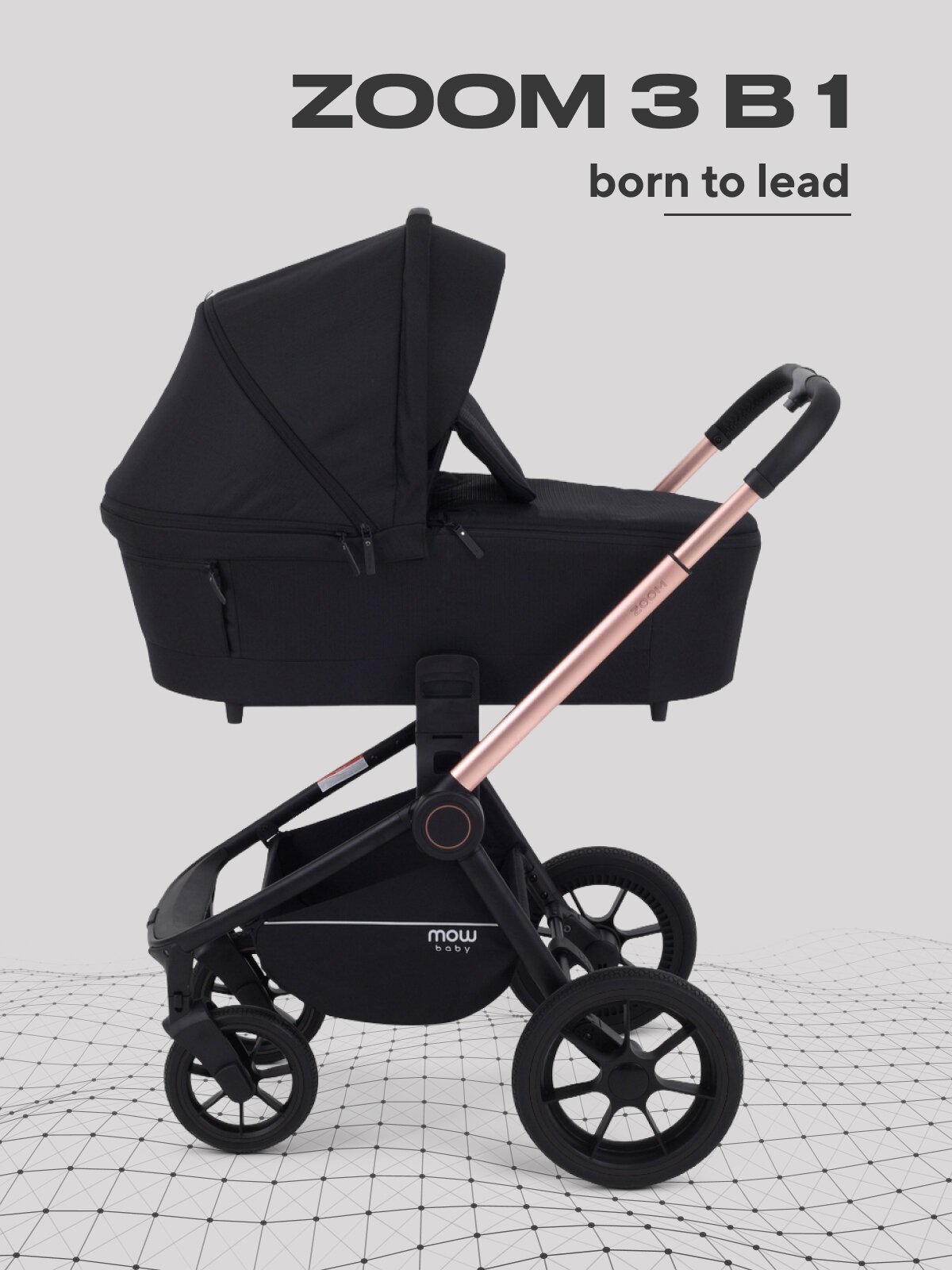 Коляска для новорожденных 3 в 1 MOWBaby ZOOM Next Gold Black