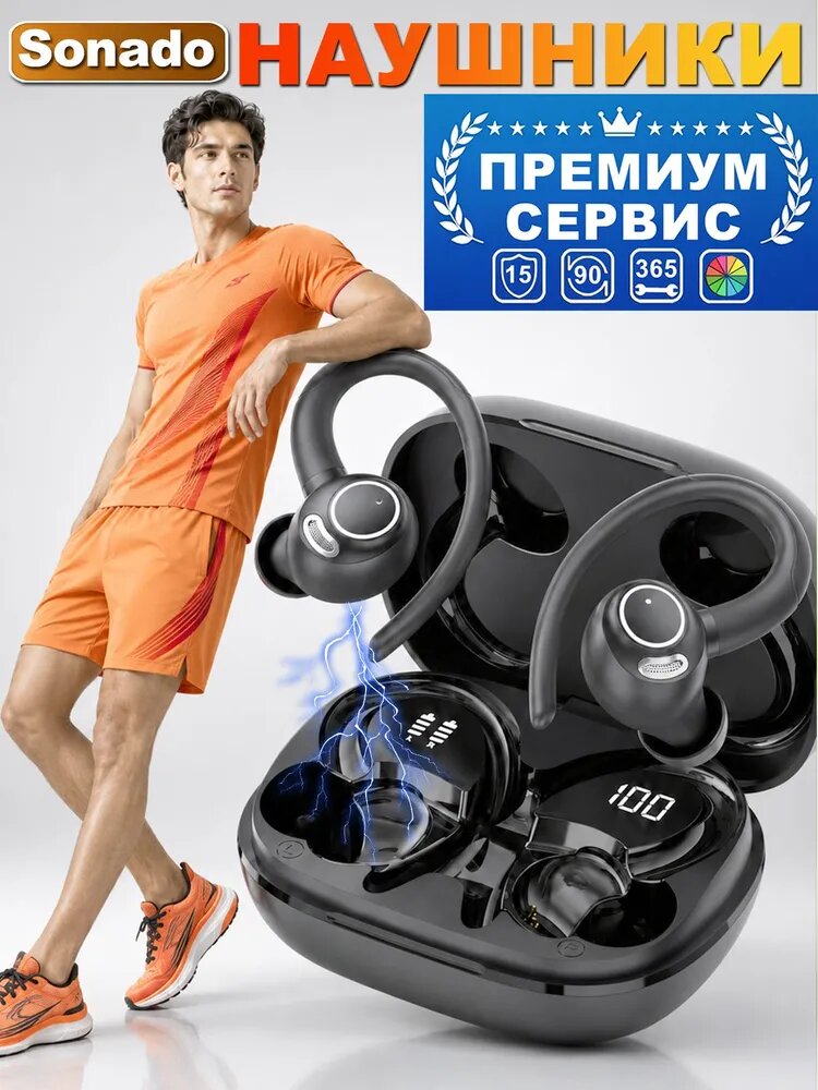Наушники беспроводные для телефона с 4 микрофоном HD, беспроводные наушники для телефона с Двойной светодиодный дисплей, подходит для занятий спортом, работы, бега, подарок