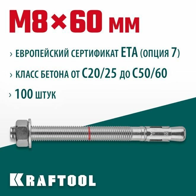 Анкер клиновой 302184-08-060 ETA Опция 7 , М8x60 , 100 шт. KRAFTOOL