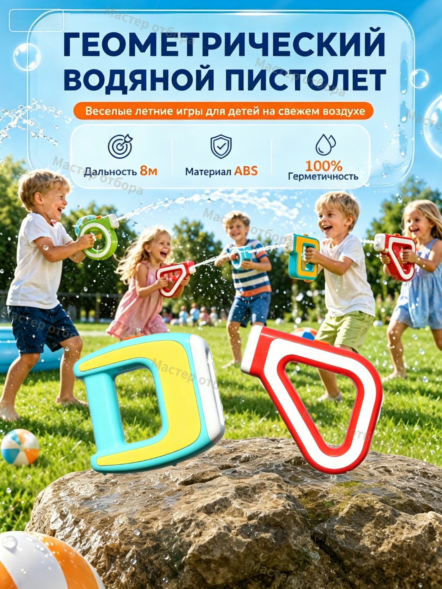 Детский водный пистолет геометрический 2 шт. по 180 мл, летний подарок для мальчиков и девочек