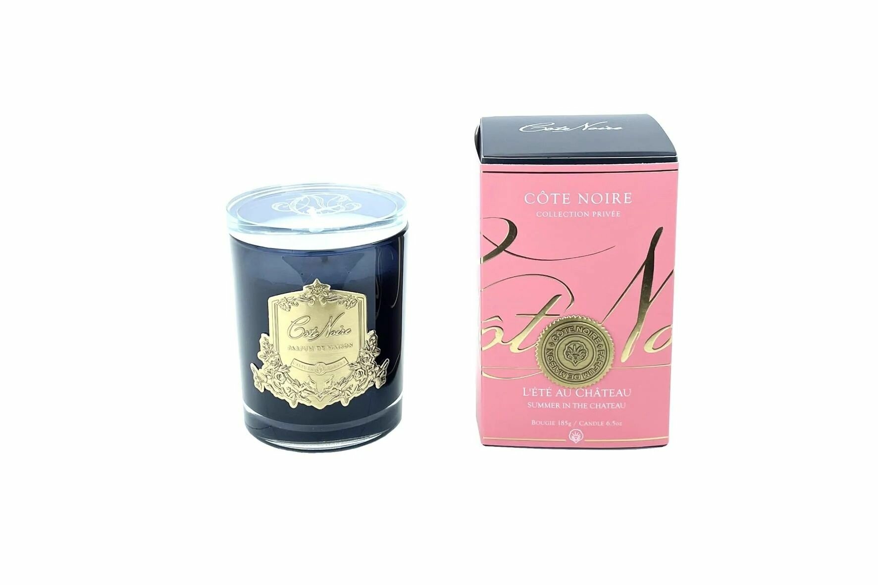 Свеча COTE NOIRE L'ETE AU CHATEAU 185 гр, черный стаканчик, золотой декор, ВхШхД 13,5х8х8 см соевый воск, время горения 60ч