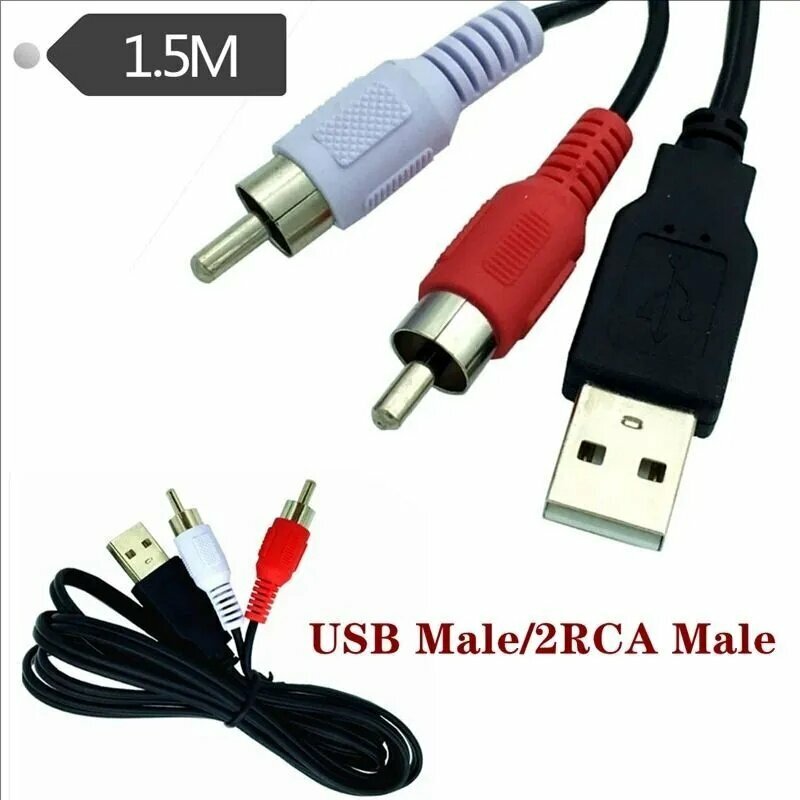 PENGQIAO Аудиокабель USB 2.0 Type-A/RCA, 1.5 м, черный матовый, белый