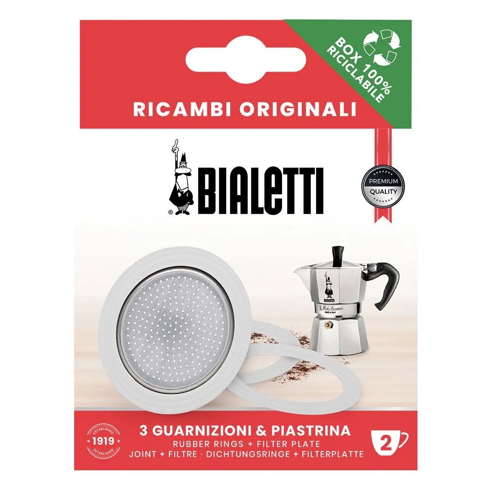 3 уплотнителя + 1 фильтр Bialetti для алюминиевых кофеварок на 2 чашеки 0800034/NP. Товар уцененный