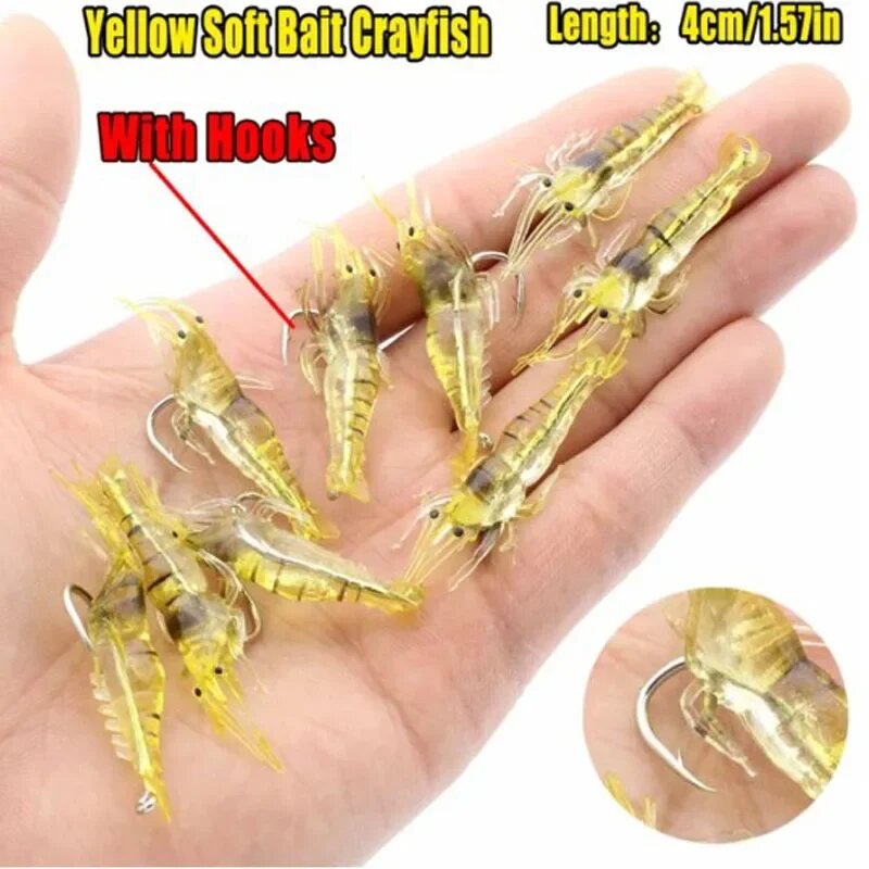 Светящиеся силиконовые приманки-креветки для карпа 20 шт. 20Pcs yellow